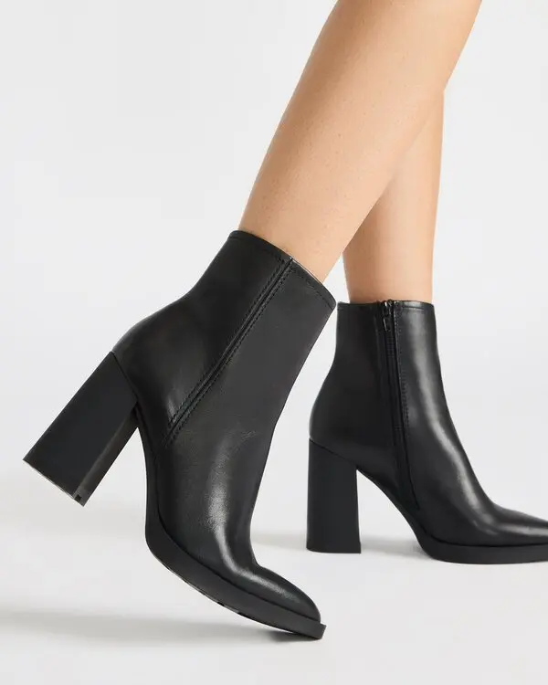 Steve Madden Harden Block Heel Booties With Pointed Toe And Zip Closure
