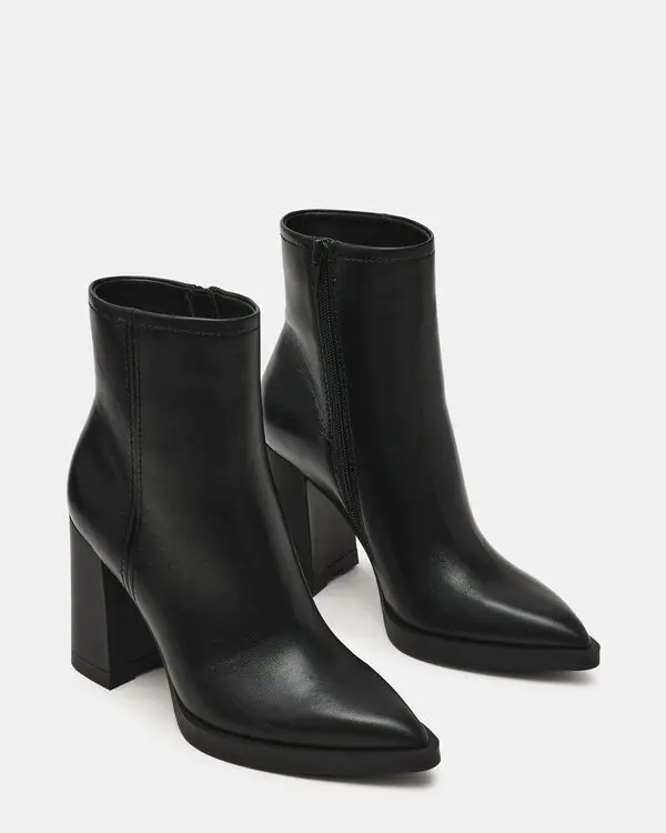 Steve Madden Harden Block Heel Booties With Pointed Toe And Zip Closure