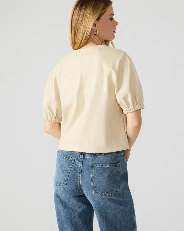 Steve Madden Short Sleeve Faux Leather Top - Bone