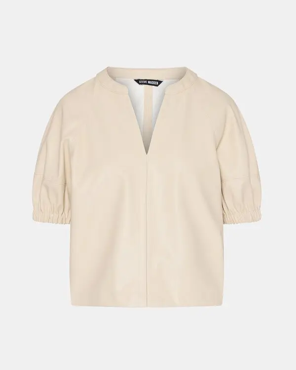 Steve Madden Short Sleeve Faux Leather Top - Bone
