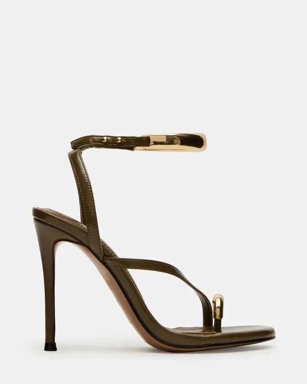 Steve Madden Strappy Stiletto Heels With Gold Tone Hardware - Olive