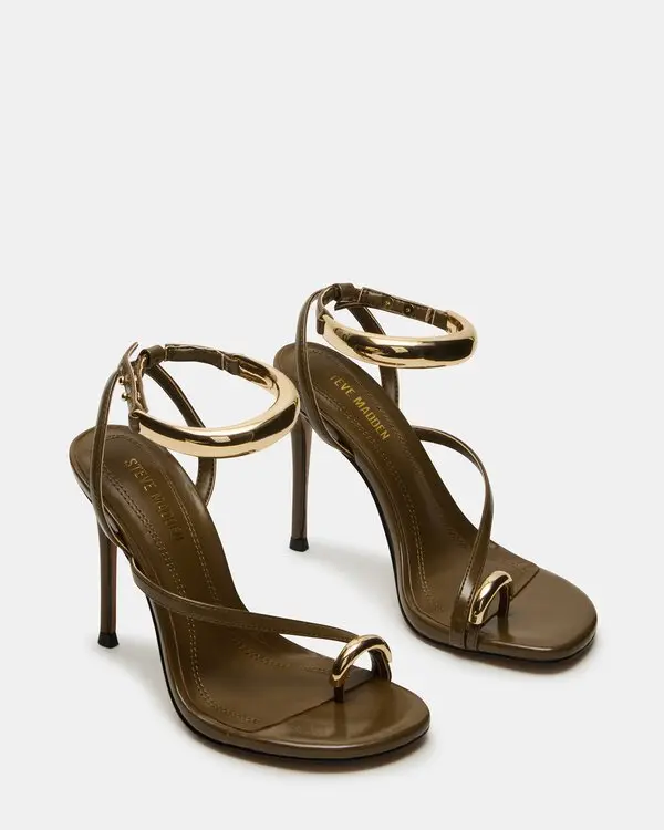 Steve Madden Strappy Stiletto Heels With Gold Tone Hardware - Olive
