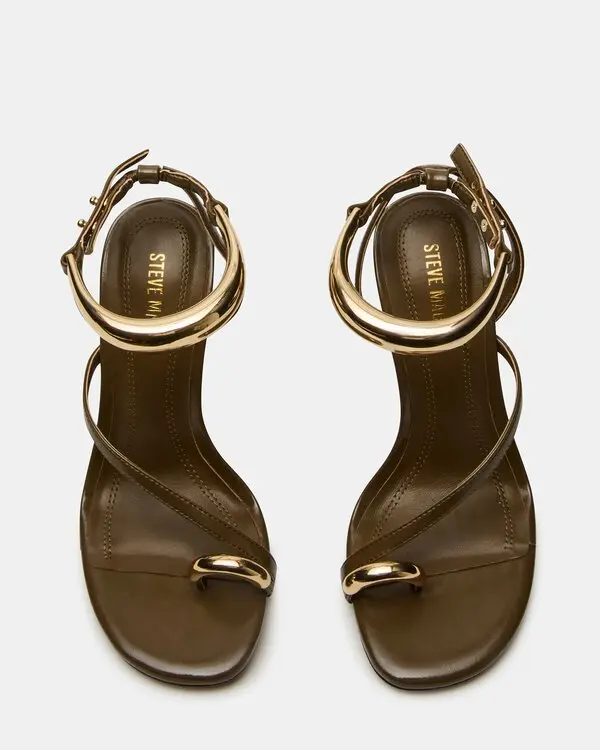 Steve Madden Strappy Stiletto Heels With Gold Tone Hardware - Olive