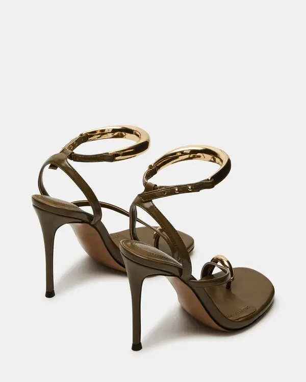 Steve Madden Strappy Stiletto Heels With Gold Tone Hardware - Olive