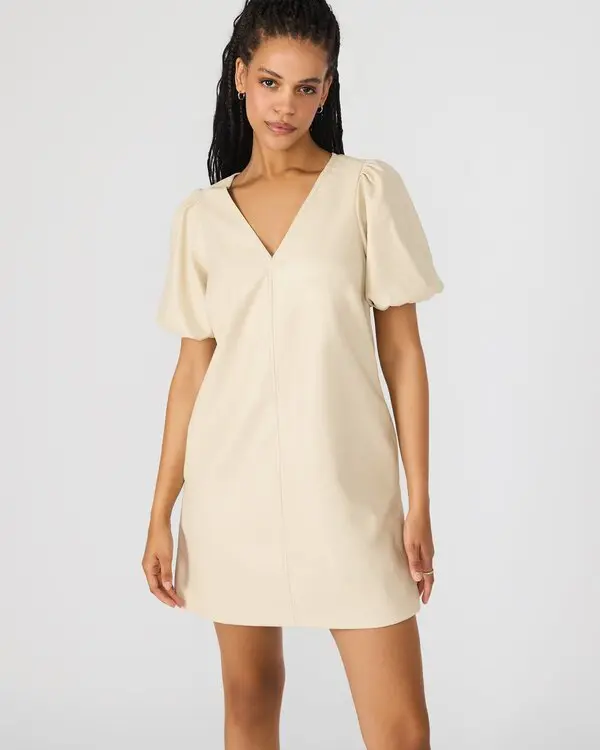 Steve Madden Tilly Dress Short Sleeve Faux Leather Dresses - Bone
