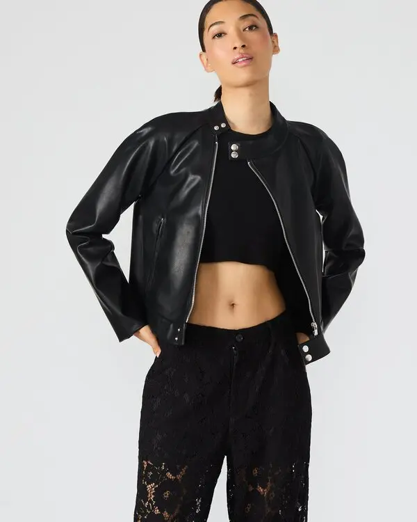 Steve Madden Jett Jacket Long Sleeve Faux Leather Jackets & Coats - Black