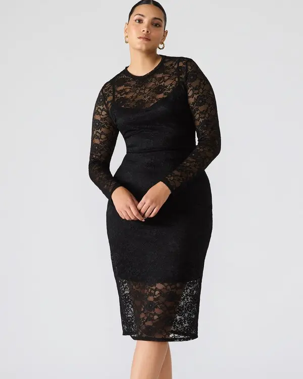 Steve Madden Hailee Lace Dress Long Sleeve Mesh Dresses