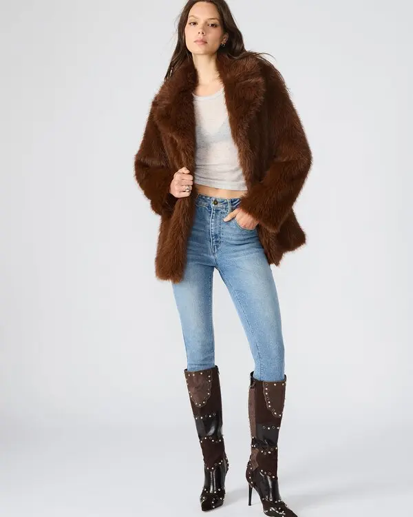 Steve Madden Kindra Coat Long Sleeve Faux Fur Jackets & Coats