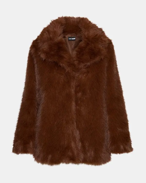 Steve Madden Kindra Coat Long Sleeve Faux Fur Jackets & Coats