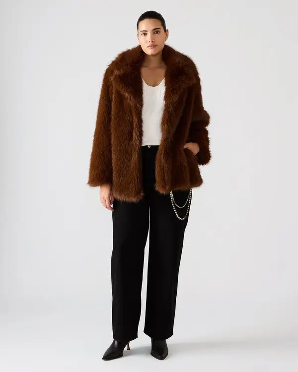 Steve Madden Kindra Coat Long Sleeve Faux Fur Jackets & Coats