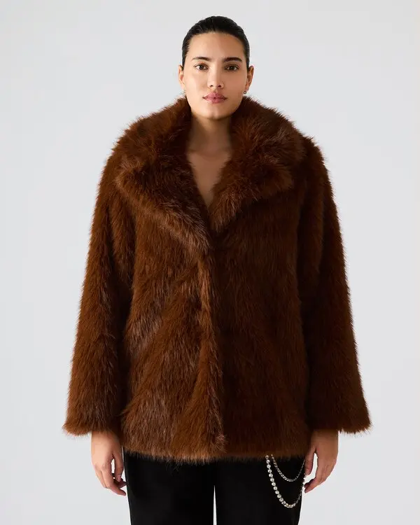 Steve Madden Kindra Coat Long Sleeve Faux Fur Jackets & Coats