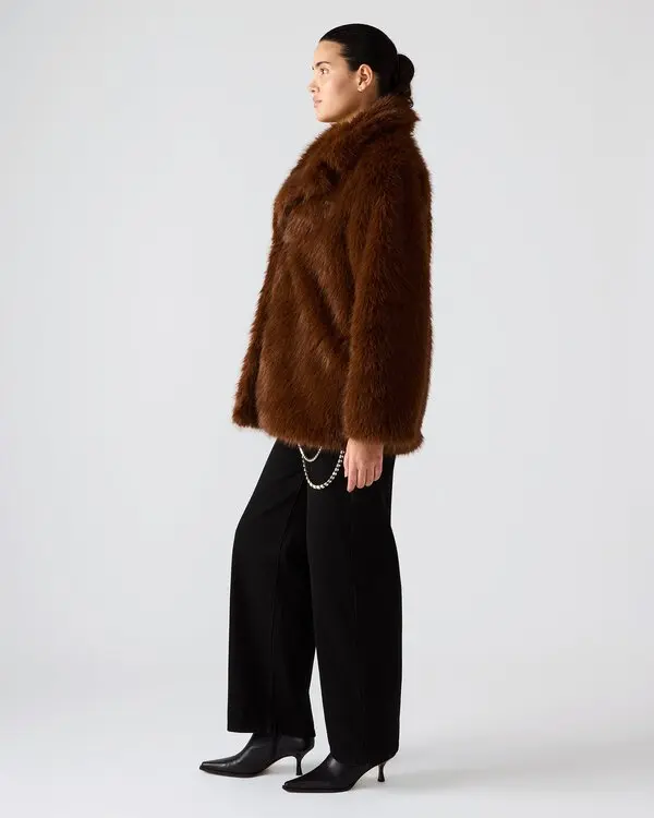 Steve Madden Kindra Coat Long Sleeve Faux Fur Jackets & Coats
