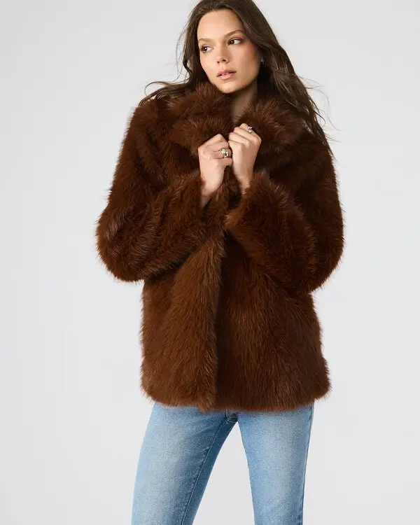Steve Madden Kindra Coat Long Sleeve Faux Fur Jackets & Coats