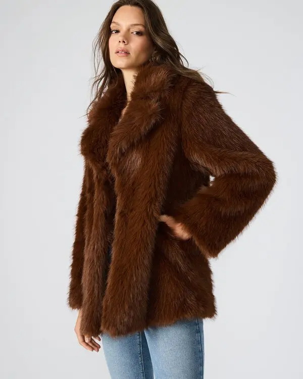 Steve Madden Kindra Coat Long Sleeve Faux Fur Jackets & Coats