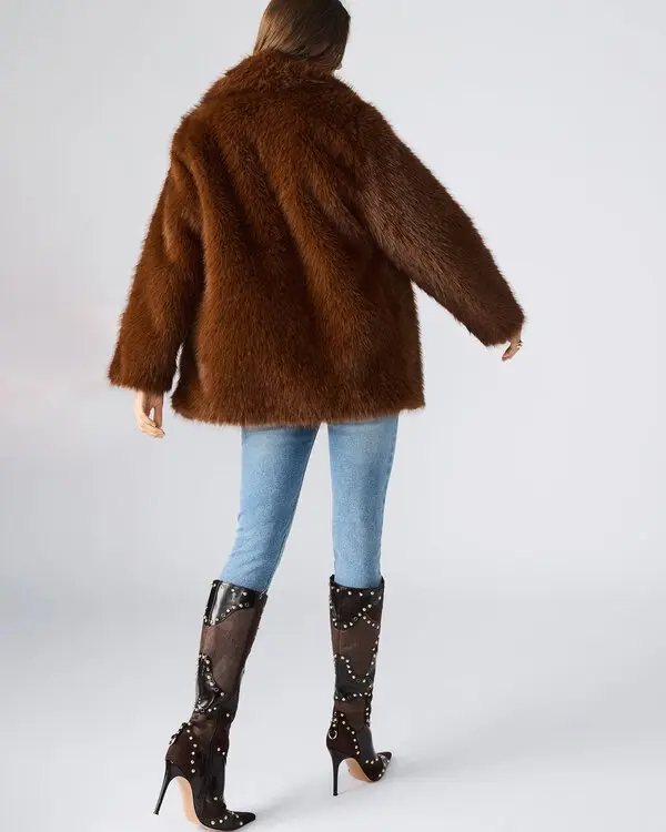 Steve Madden Kindra Coat Long Sleeve Faux Fur Jackets & Coats