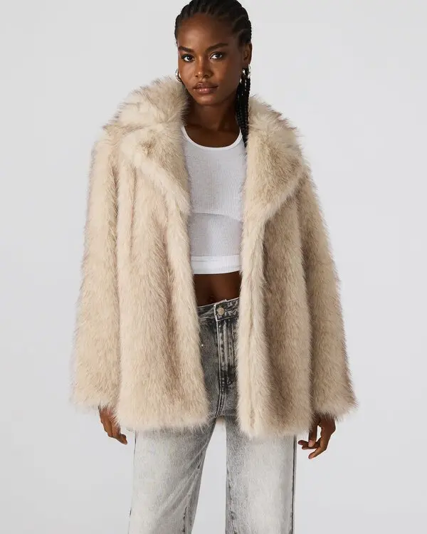 Steve Madden Kindra Coat Long Sleeve Faux Fur Jackets & Coats - Natural