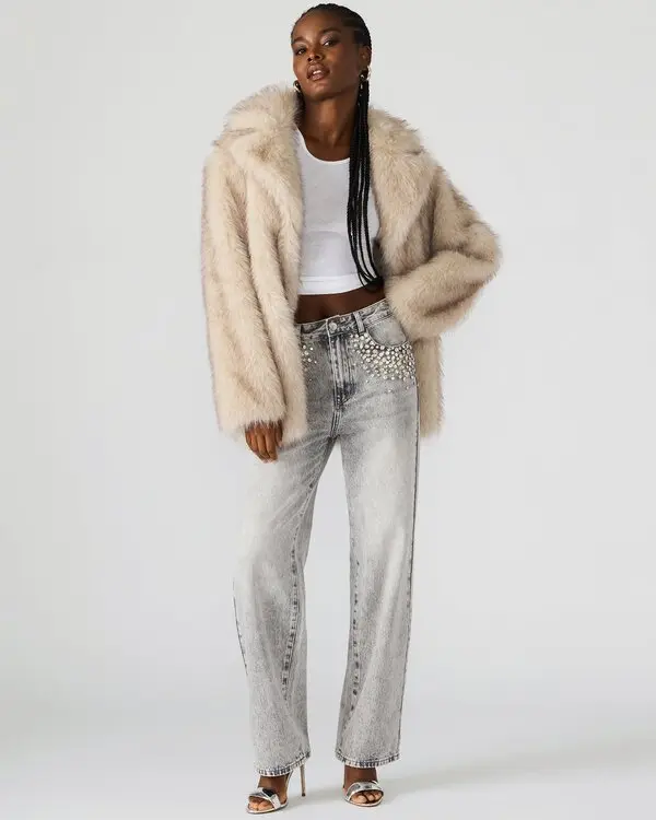 Steve Madden Faux Fur Long Sleeve Coat
