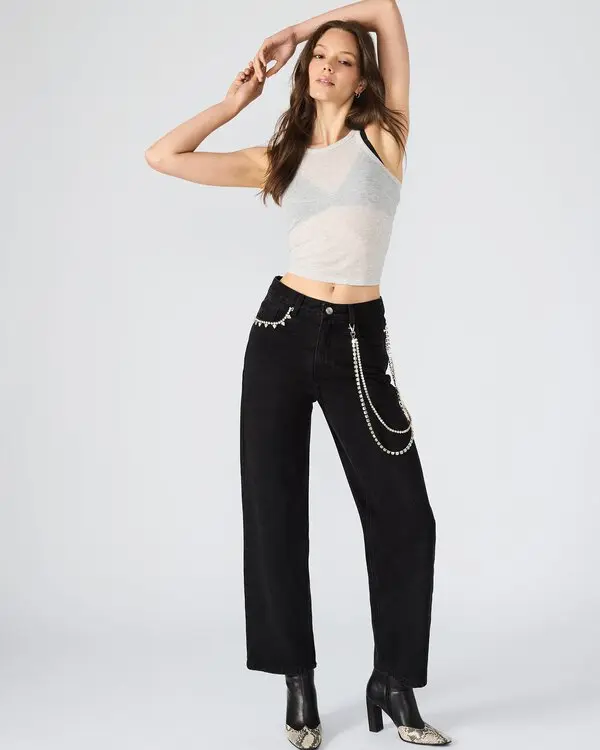 Steve Madden Embellished Wide-leg Denim Jeans