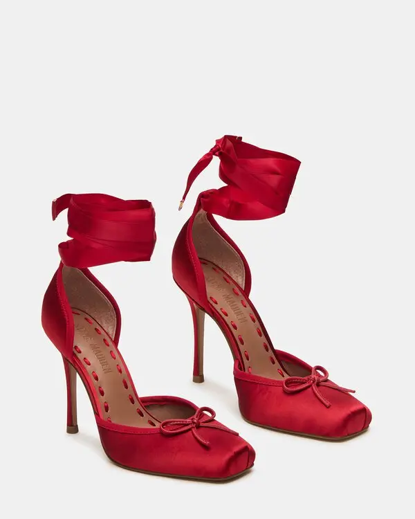 Steve Madden Larina Lace-up Heels - Red Satin