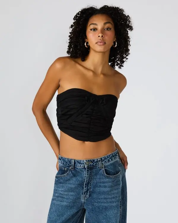 Steve Madden Martine Cropped Strapless Top - Black