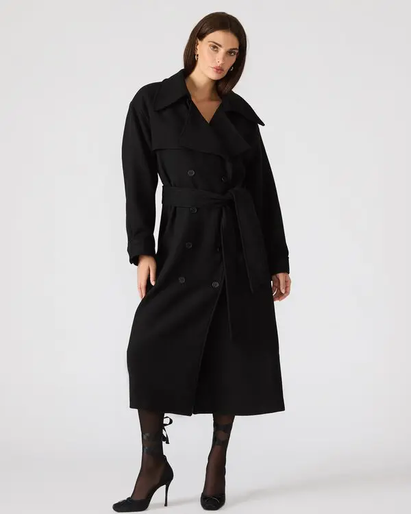Steve Madden Enora Long Sleeve Trench Coat - Black