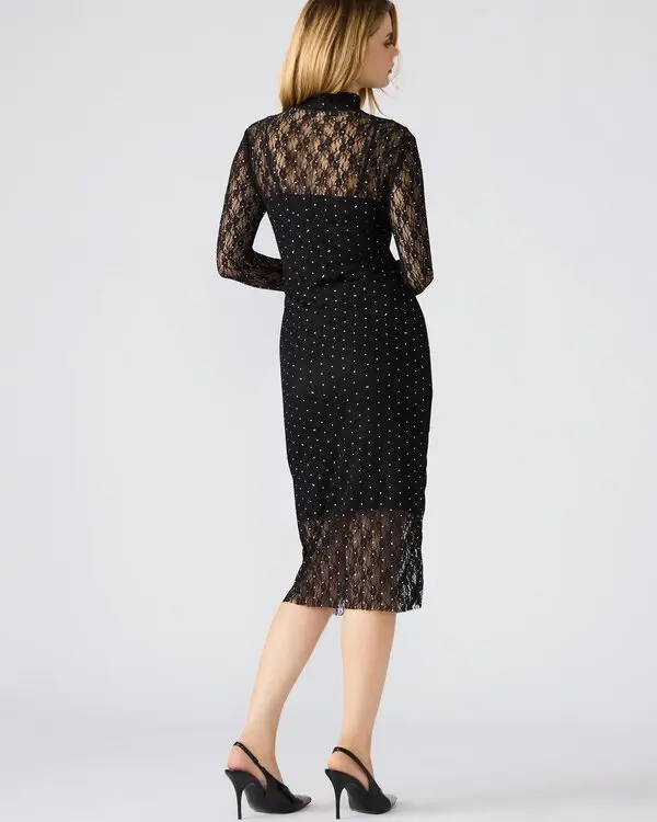 Steve Madden Vivienne Studded Lace Dress Long Sleeve Mesh Dresses