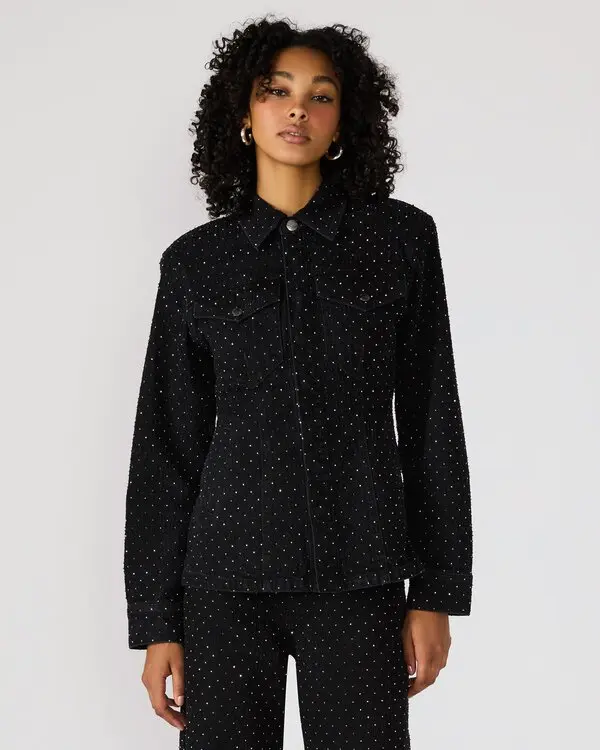 Steve Madden Parc Crystal Jacket Long Sleeve Button Up Jackets & Coats - Black
