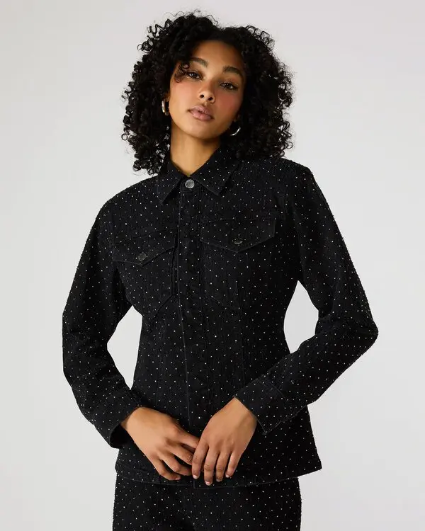 Steve Madden Parc Crystal Jacket Long Sleeve Button Up Jackets & Coats