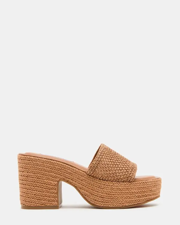Steve Madden Trippy Raffia Mule Sandals - Cognac