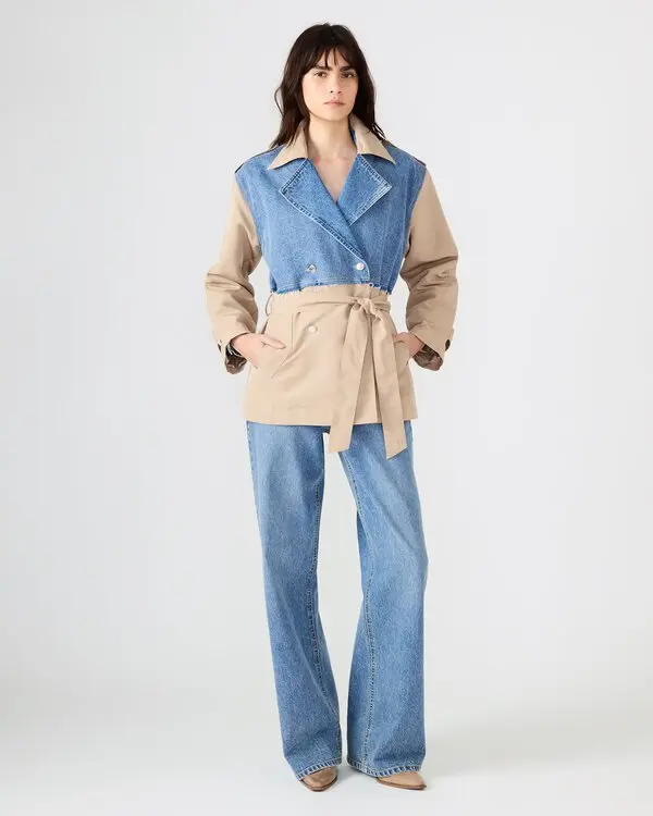 Steve Madden Shyla Coat Long Sleeve Button Up Jackets & Coats - Denim Multi