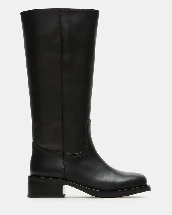 Steve Madden Riggs Leather Wide Calf Knee High Boots - Black