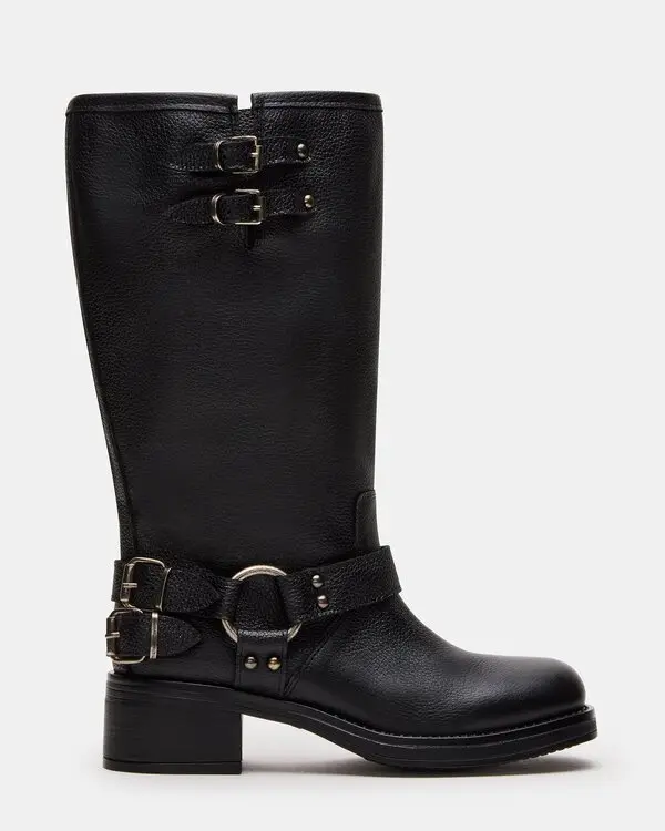 Steve Madden Astor Leather Wide Calf Knee High Boots - Black