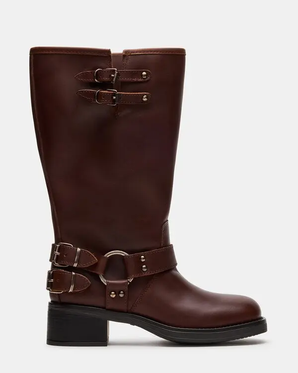 Steve Madden Astor Leather Wide Calf Knee High Boots - Brown