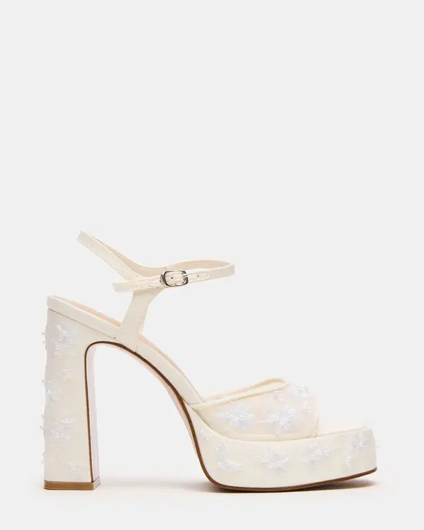 Steve Madden Liandra Embellished Block Heels - White Mesh