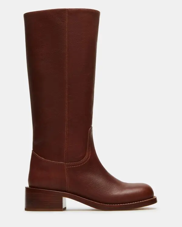 Steve Madden Riggs Leather Wide Calf Knee High Boots - Rust
