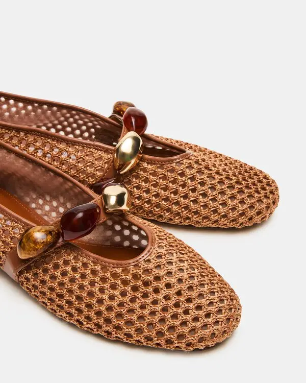 Steve Madden Poppin Raffia Mary Jane Flats With Gold Detailing