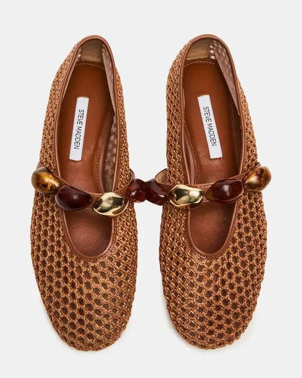 Steve Madden Poppin Raffia Mary Jane Flats With Gold Detailing