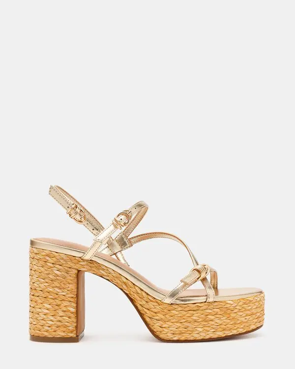 Steve Madden Jayce Raffia Block Heel Sandals - Gold