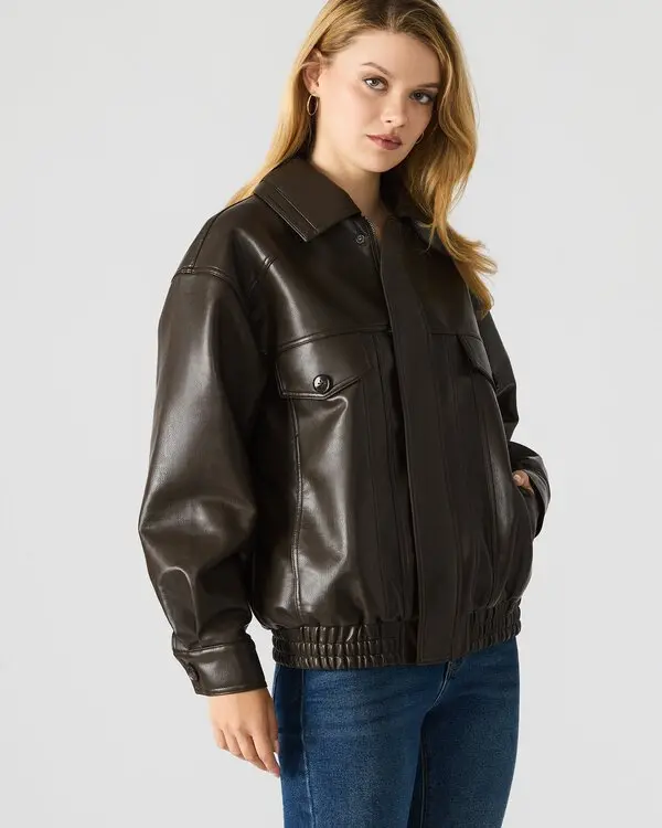 Steve Madden Henson Jacket Long Sleeve Faux Leather Jackets & Coats