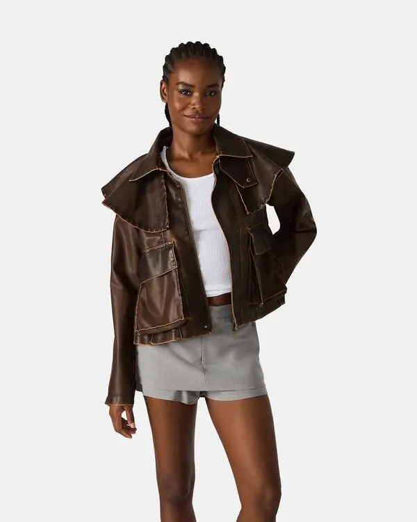 Steve Madden Varvara Jacket Long Sleeve Faux Leather Jackets & Coats