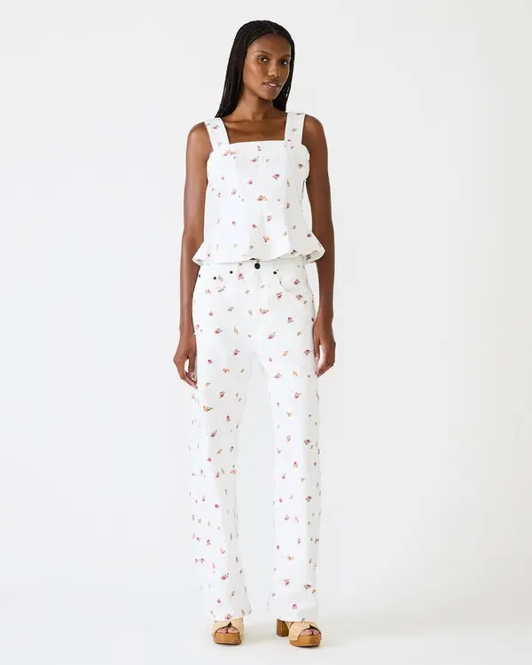 Steve Madden Fiorella Top Embroidered Floral Peplum - Antique