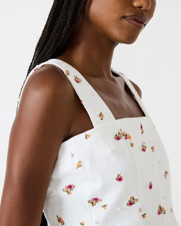 Steve Madden Fiorella Top Embroidered Floral Peplum - Antique