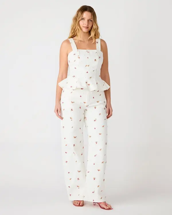Steve Madden Fiorella Top Embroidered Floral Peplum - Antique
