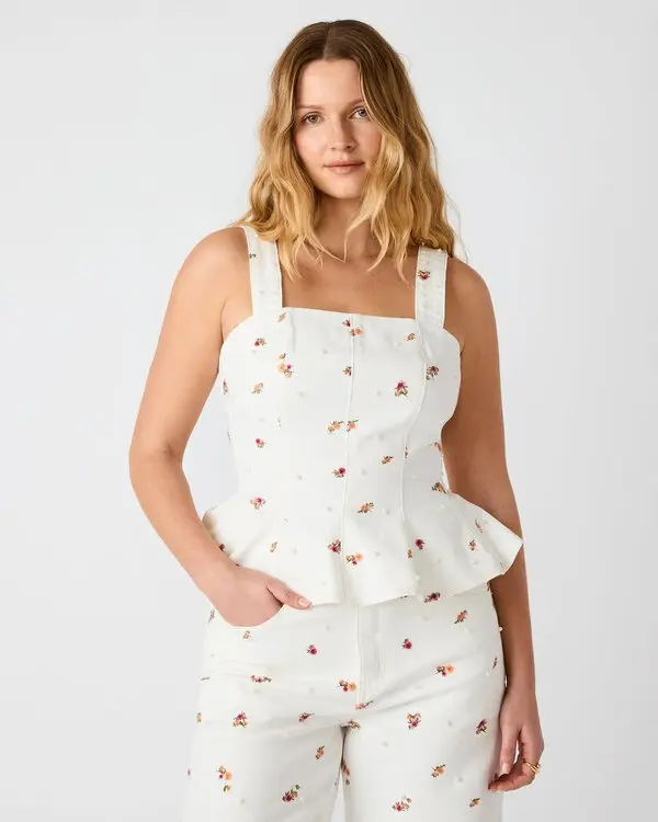 Steve Madden Fiorella Top Embroidered Floral Peplum - Antique