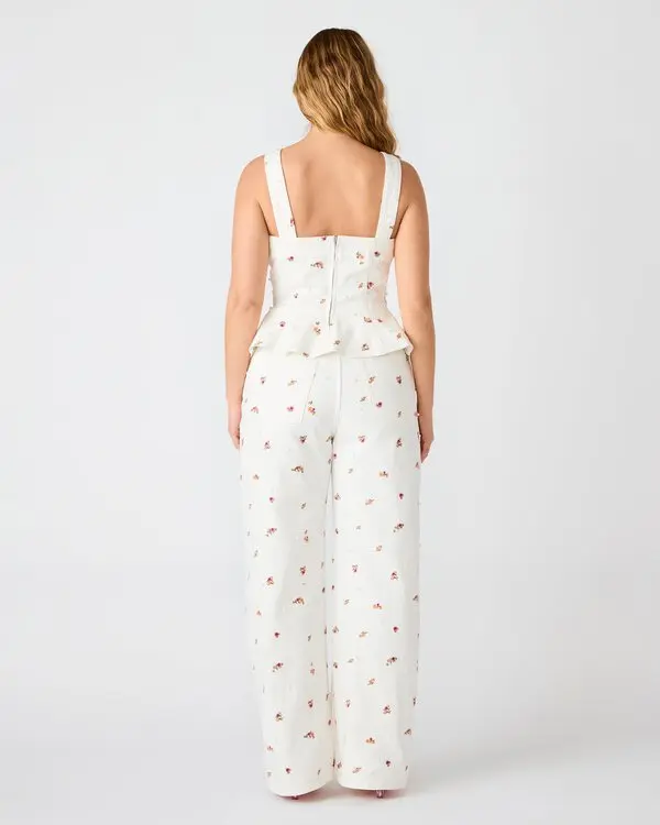Steve Madden Fiorella Top Embroidered Floral Peplum - Antique