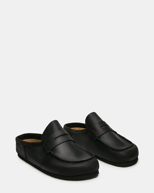 Steve Madden Wyatt Leather Slip-on Clogs - Black