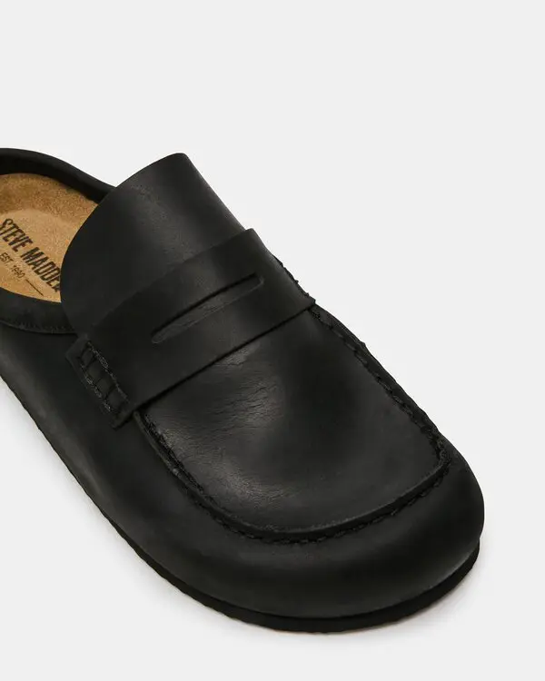 Steve Madden Wyatt Leather Slip-on Clogs - Black