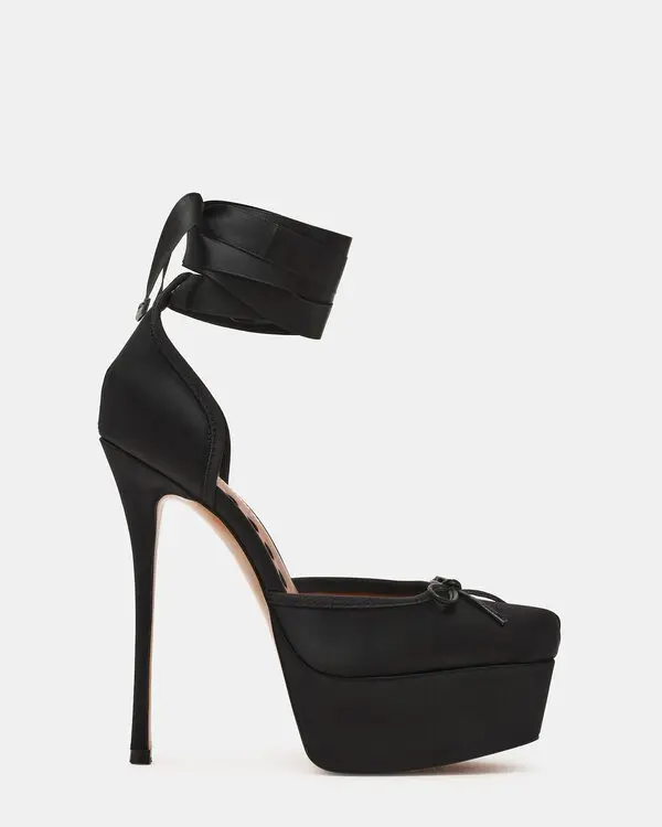 Steve Madden Listen Strappy Heels - Black Satin
