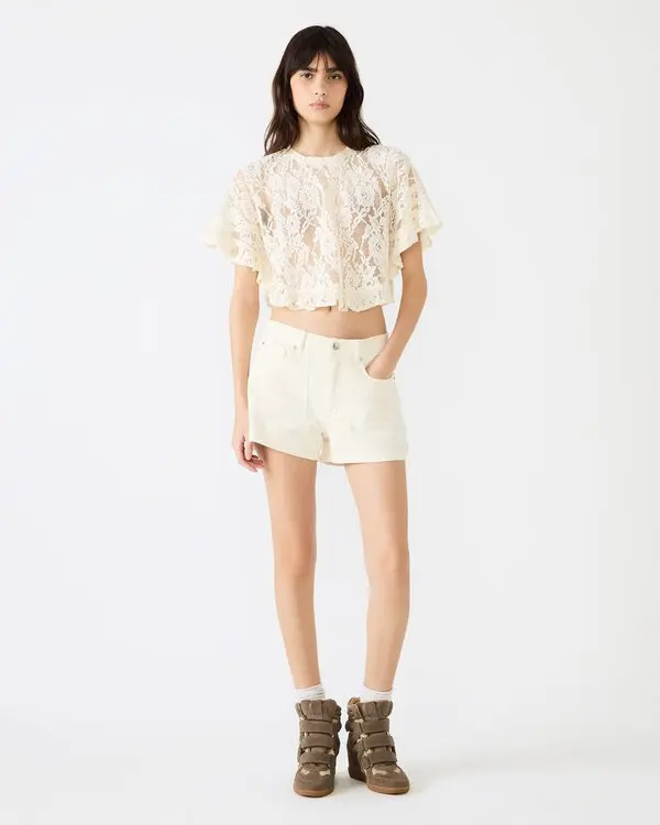 Steve Madden Callum Top Short Sleeve Cropped Tops - Cream
