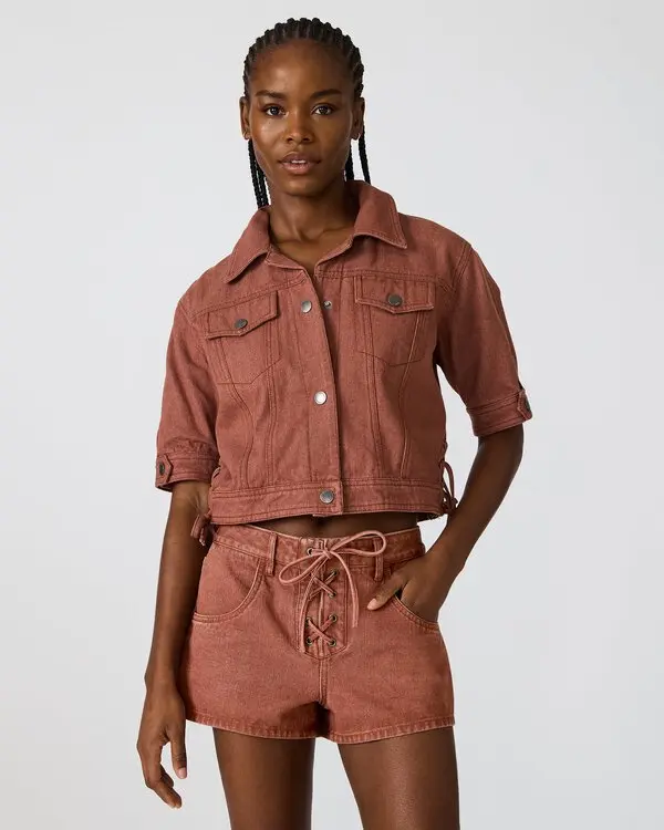 Steve Madden Blu Jacket Short Sleeve Button Up Jackets & Coats - Rust